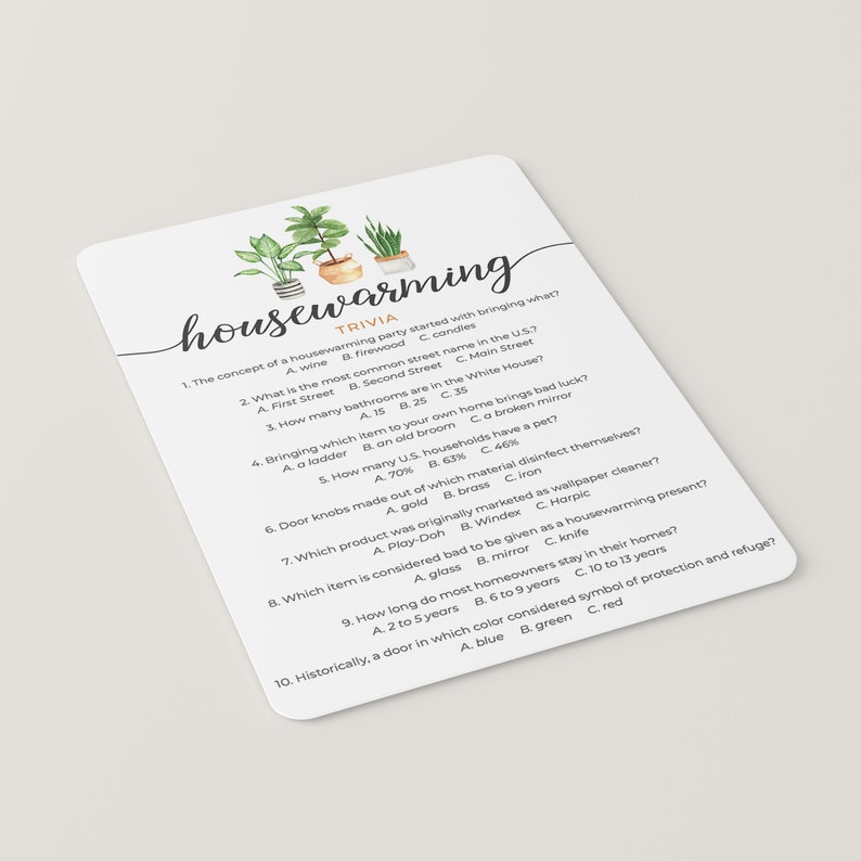 Housewarming Party Trivia Game Printable Housewarming Quiz - Etsy