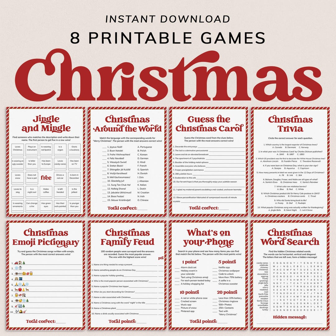 Holiday Party Games Bundle Printable Christmas Family Games Classic ...