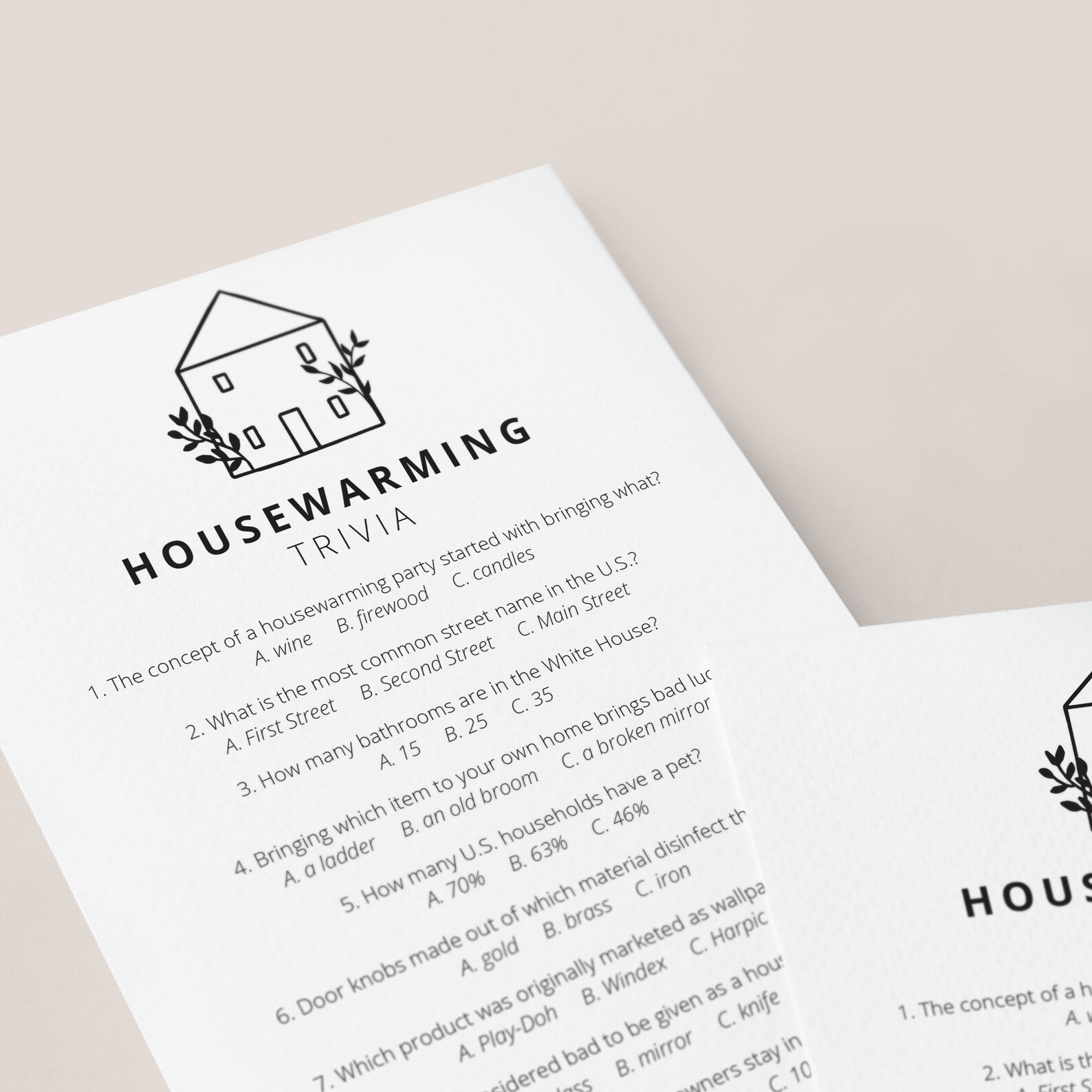 Housewarming Trivia Printable House Trivia Quiz With Answers - Etsy