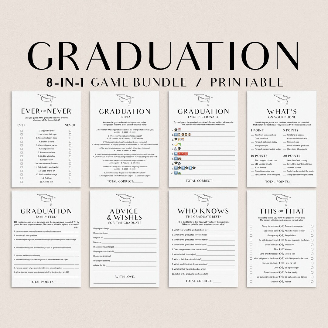 Simple Graduation Party Games Printable Modern Grad Games Class of 2024 ...