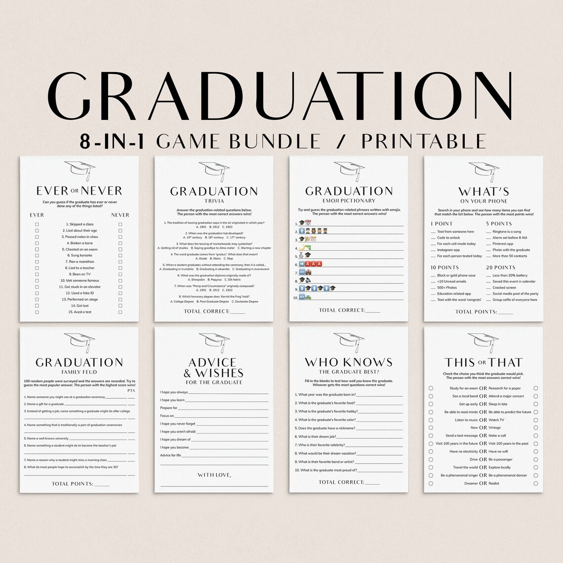 Simple Graduation Party Games Printable Modern Grad Games - Etsy