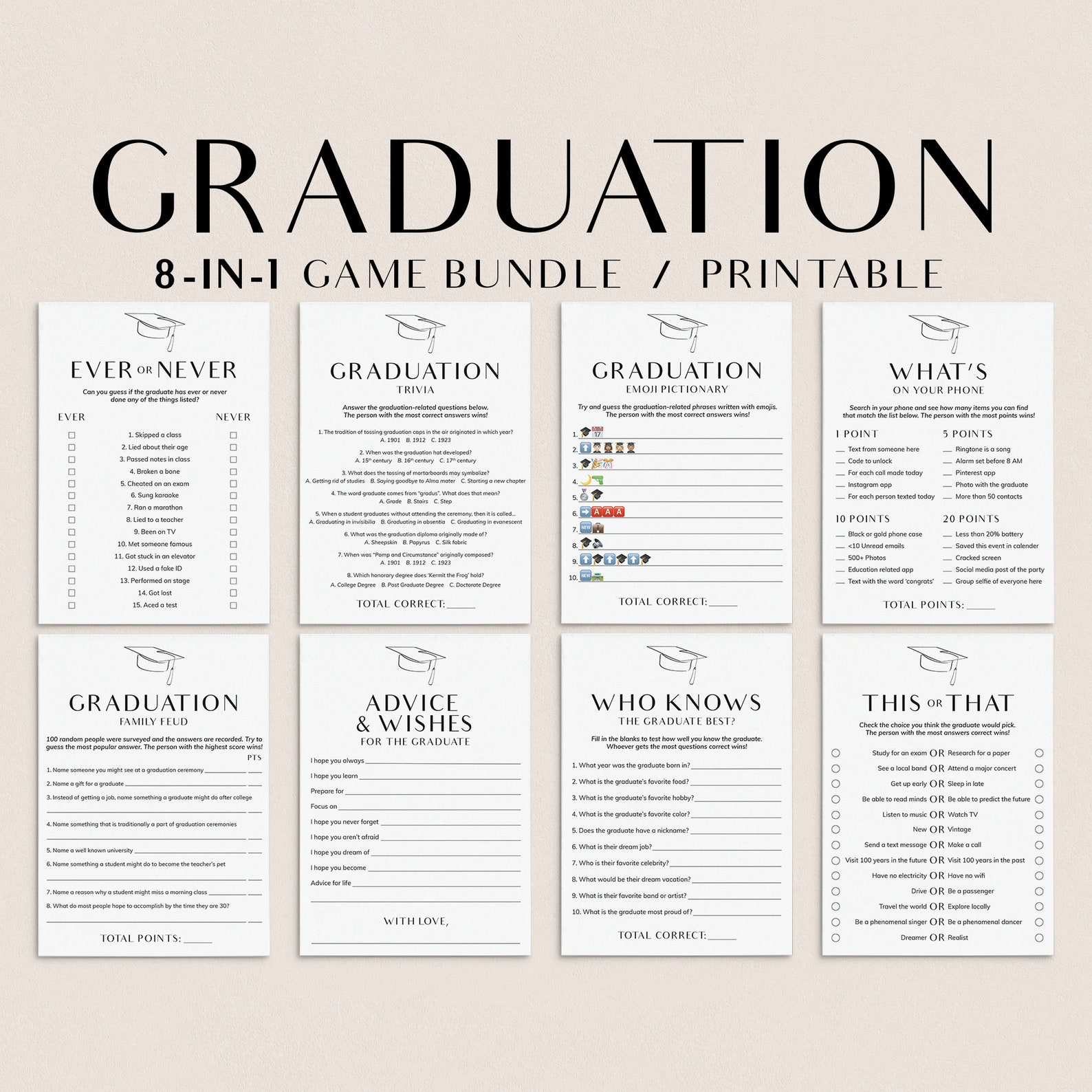 Simple Graduation Party Games Printable Modern Grad Games - Etsy