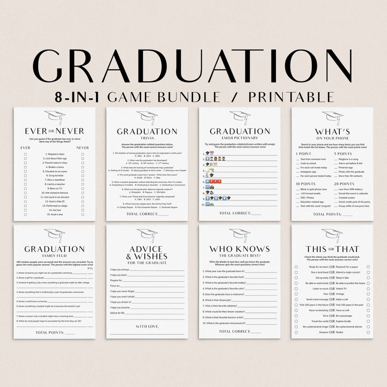 Simple Graduation Party Games Printable Modern Grad Games - Etsy