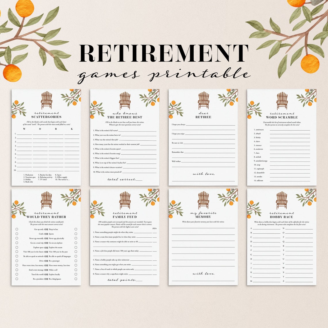 Retirement Games Printable Retiree Party Games for Her Office - Etsy