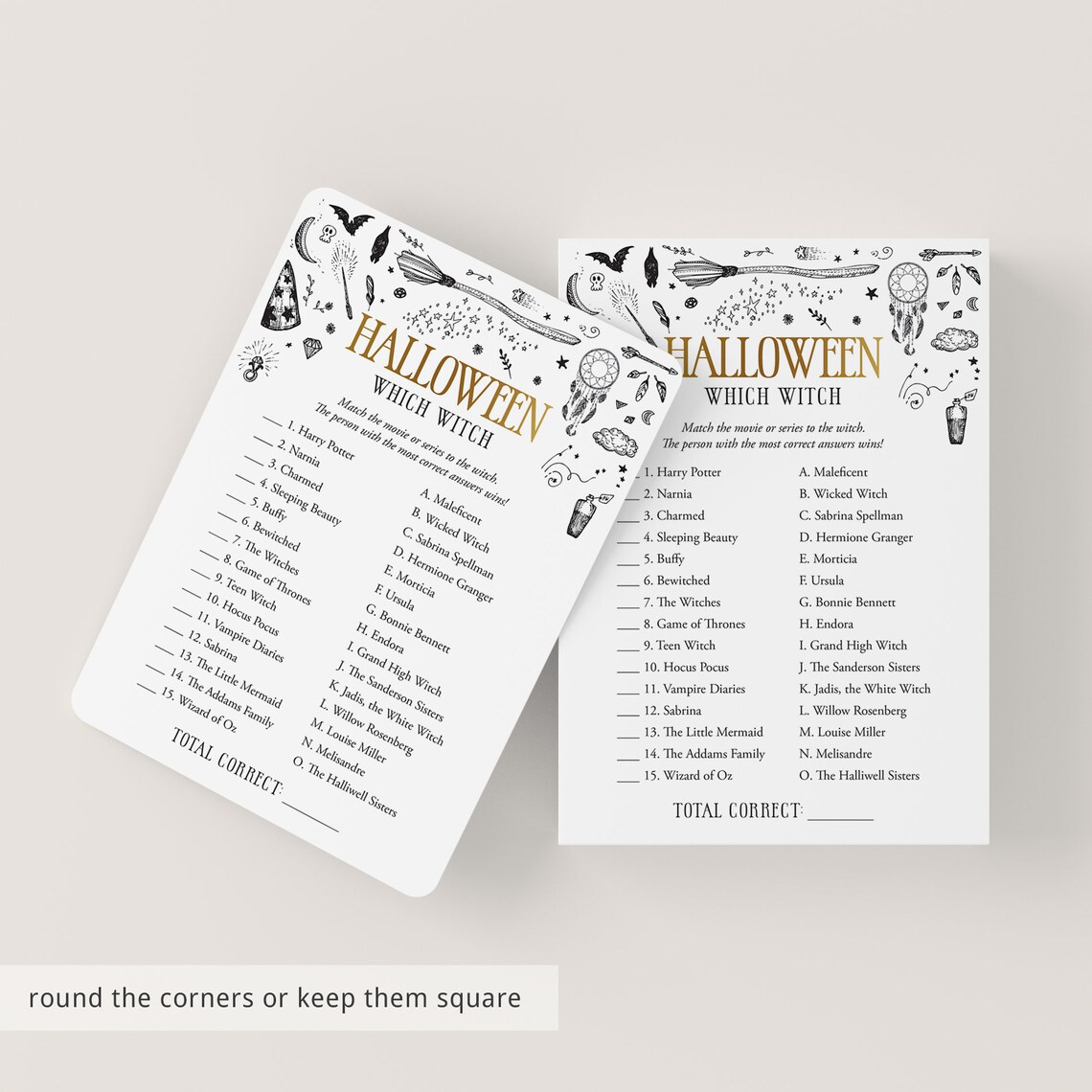 Which Witch Game Printable Halloween Witch Matching Game Witches ...