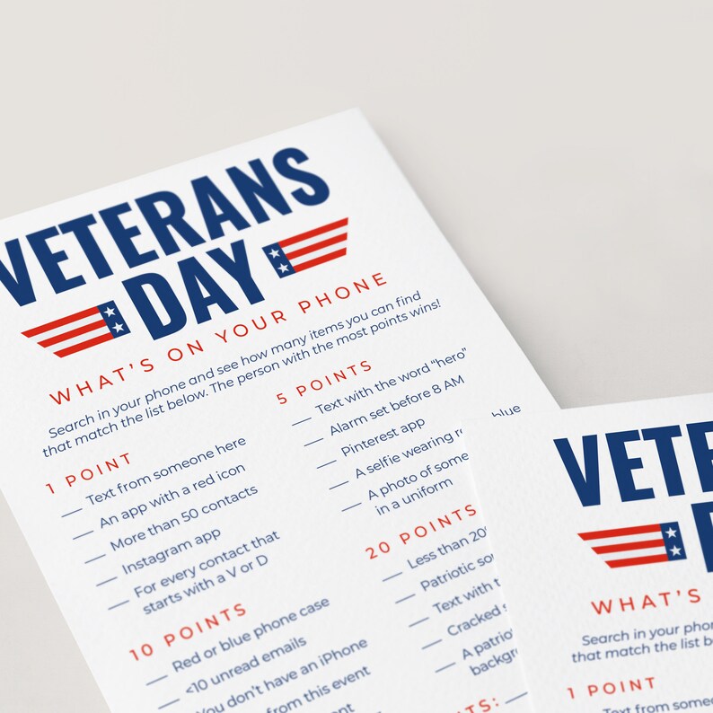 Veterans Day Games Bundle Printable Veterans Day Cards Digital Download ...