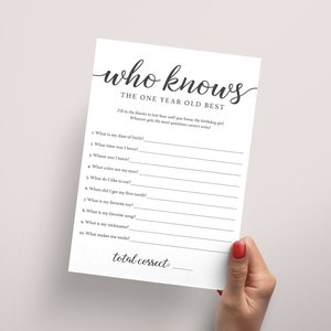 First Birthday Trivia Game Printable Girl 1st Birthday Who Knows the ...