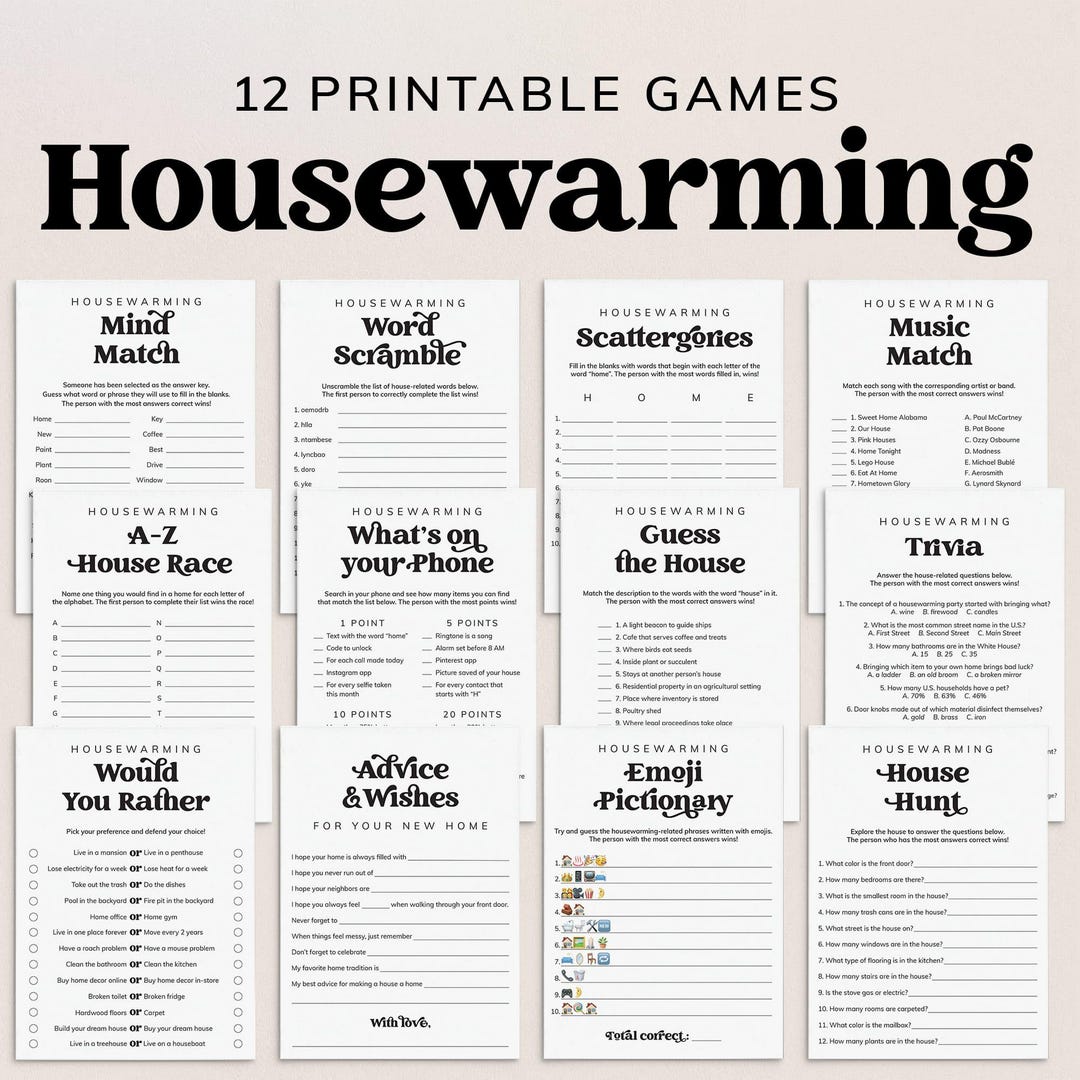 Housewarming Games Printable New Home Games House Warming Party Ideas ...