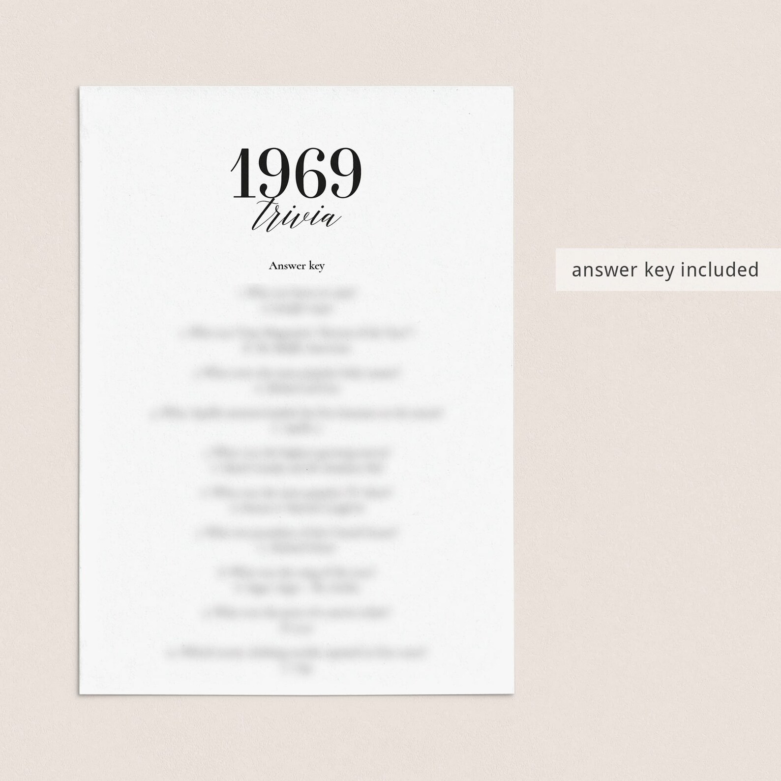 1969 Trivia Printable 60s Quiz 55th Birthday Party Game Back to the 60s ...