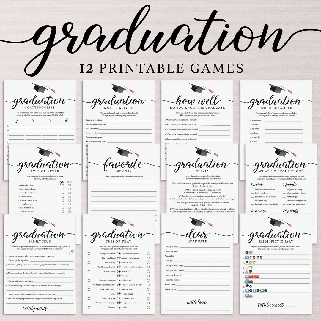 Graduation Games Bundle Printable Elegant Grad Party Games Class of ...