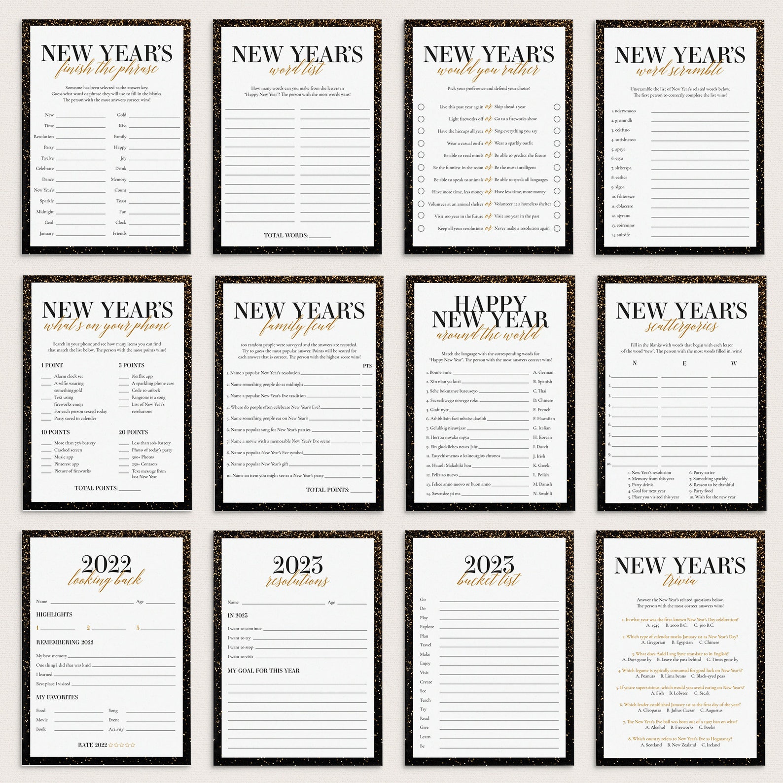 New Years Games Bundle Printable New Years Party Games Digital - Etsy