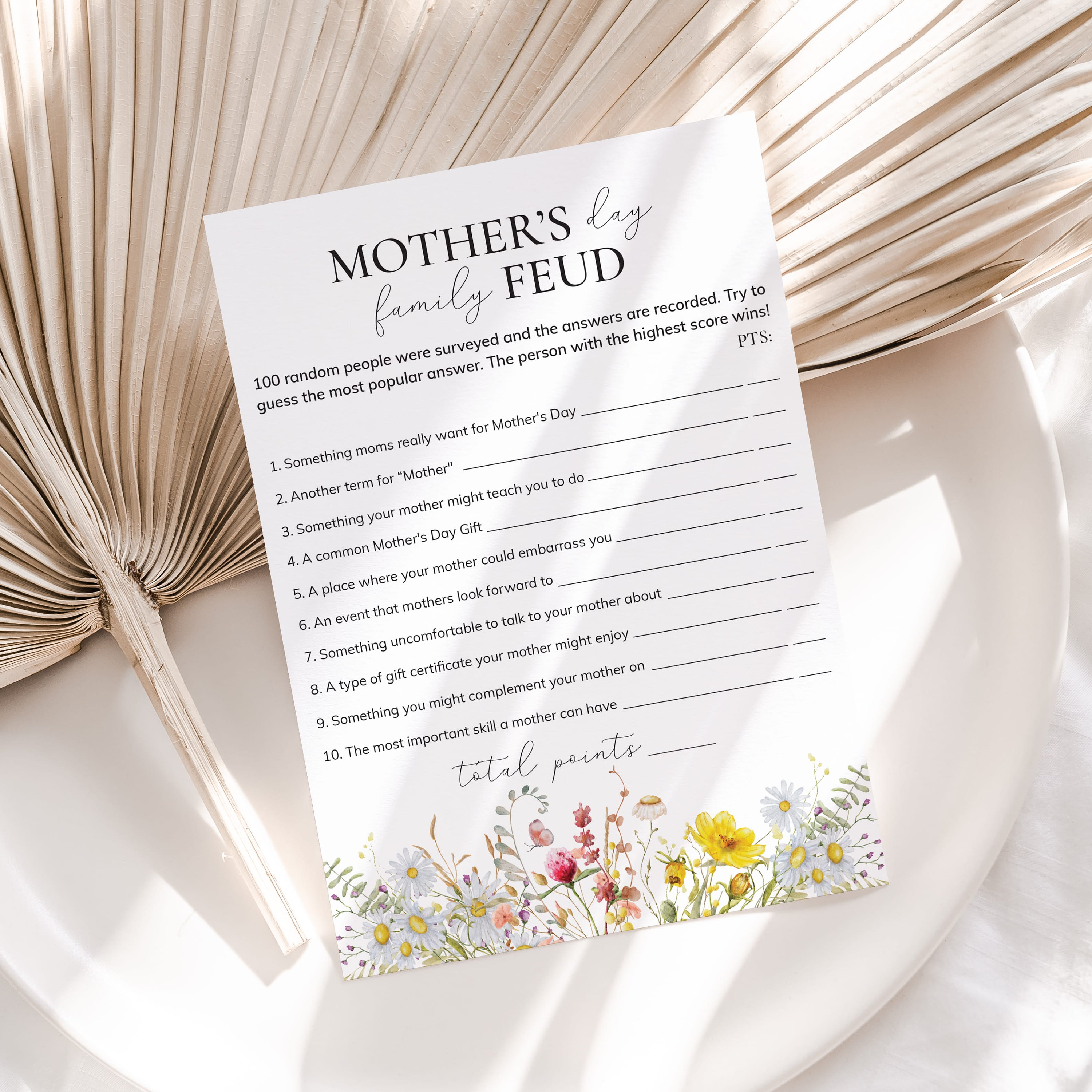 Mothers Day Family Feud Game Printable Mother's Day Feud Mothers Day ...