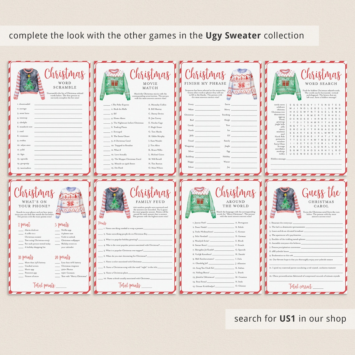 Ugly Sweater Party Games Bundle Printable Ugly Sweater - Etsy