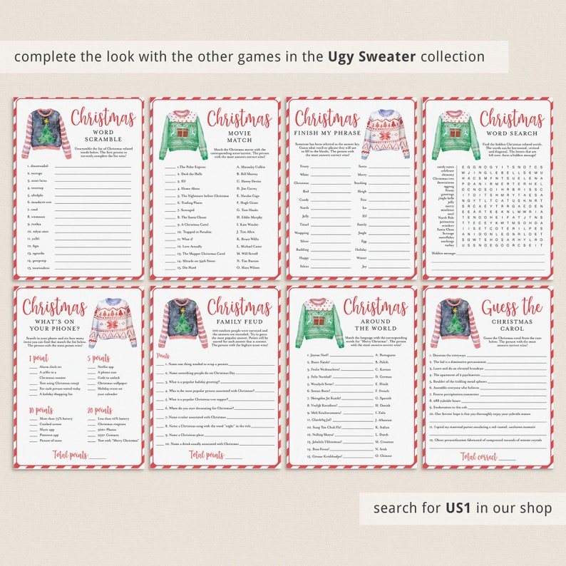 Ugly Sweater Party Games Bundle Printable Ugly Sweater Christmas Ugly ...