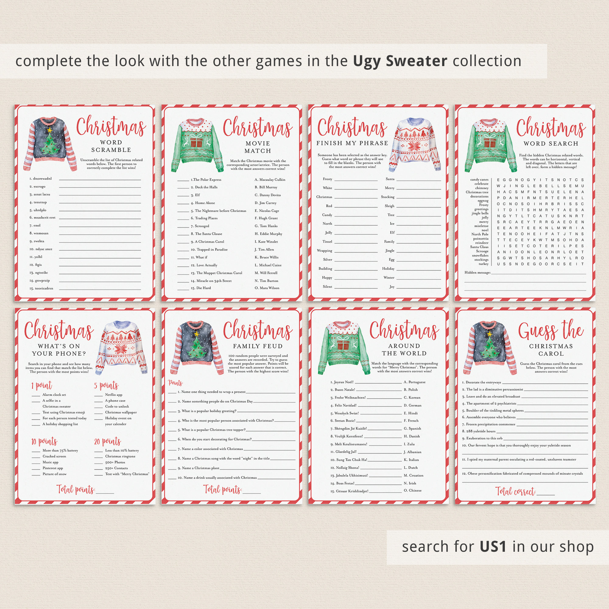 Ugly Sweater Party Games Bundle Printable Ugly Sweater - Etsy