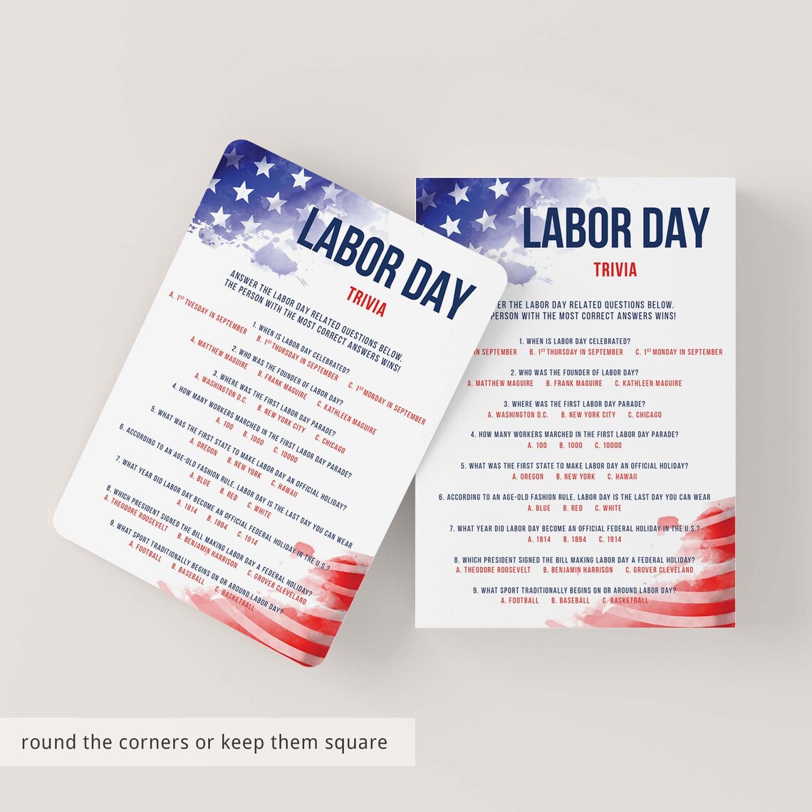 Labor Day Trivia Printable Labor Day Games USA Quiz Instant - Etsy