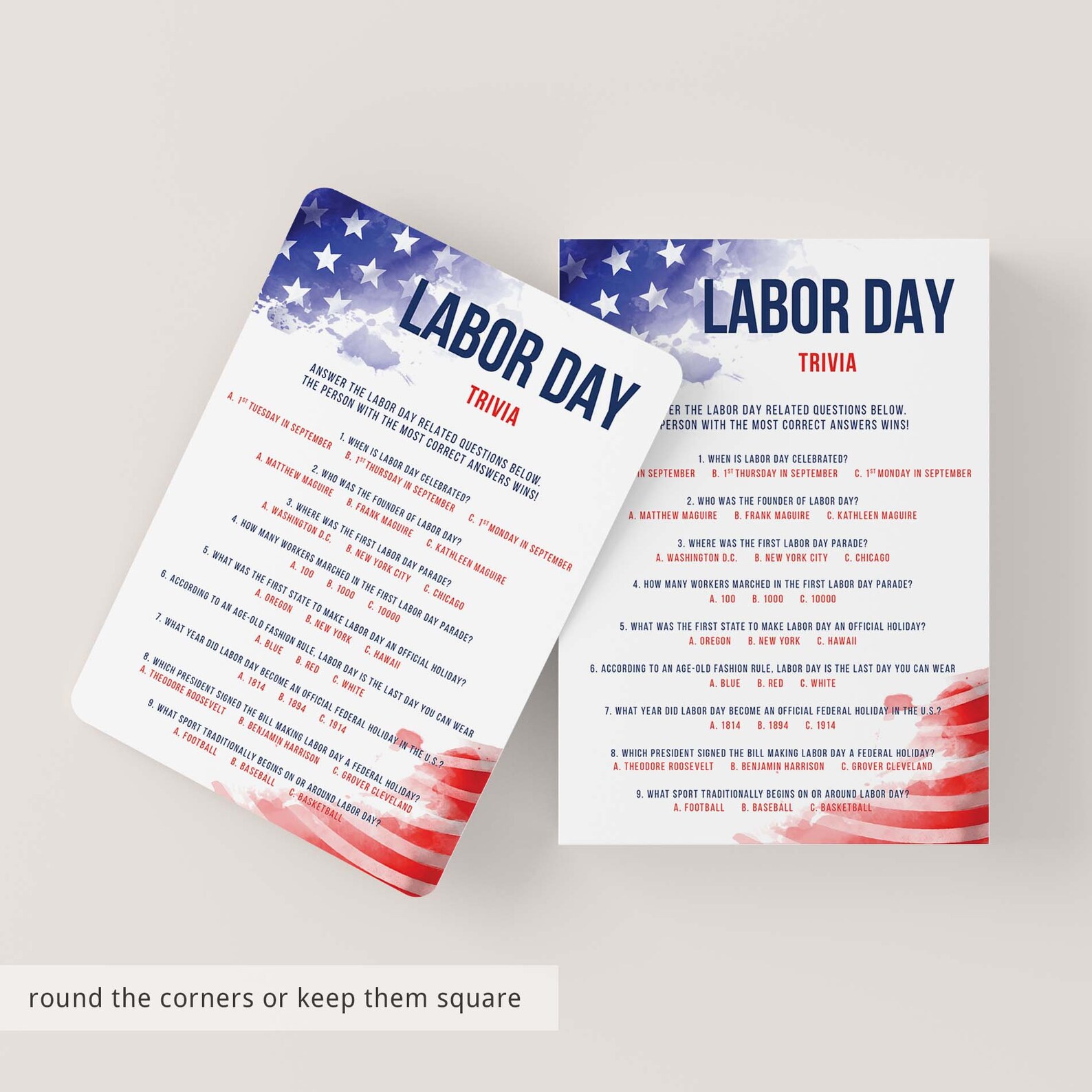 Labor Day Trivia Printable Labor Day Games USA Quiz Instant Download ...