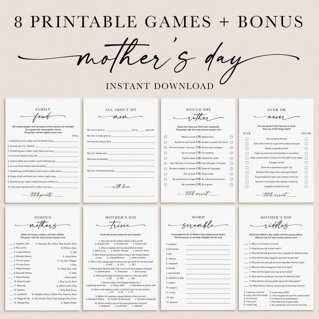 Mother's Day Games Printable Mothers Day Party Games Mothers Day Brunch ...