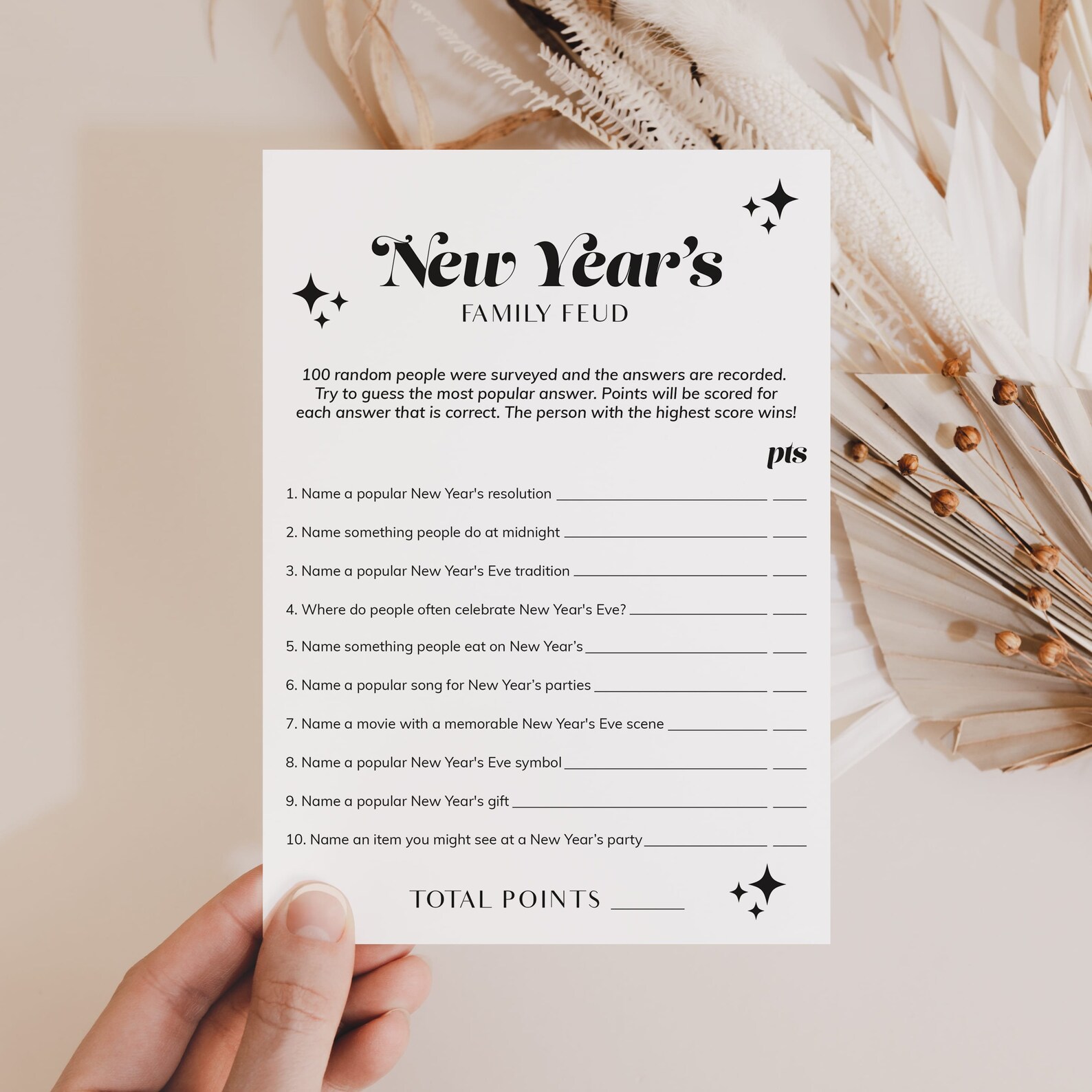 Retro New Year's Party Games Printable Black and White Minimalist New ...