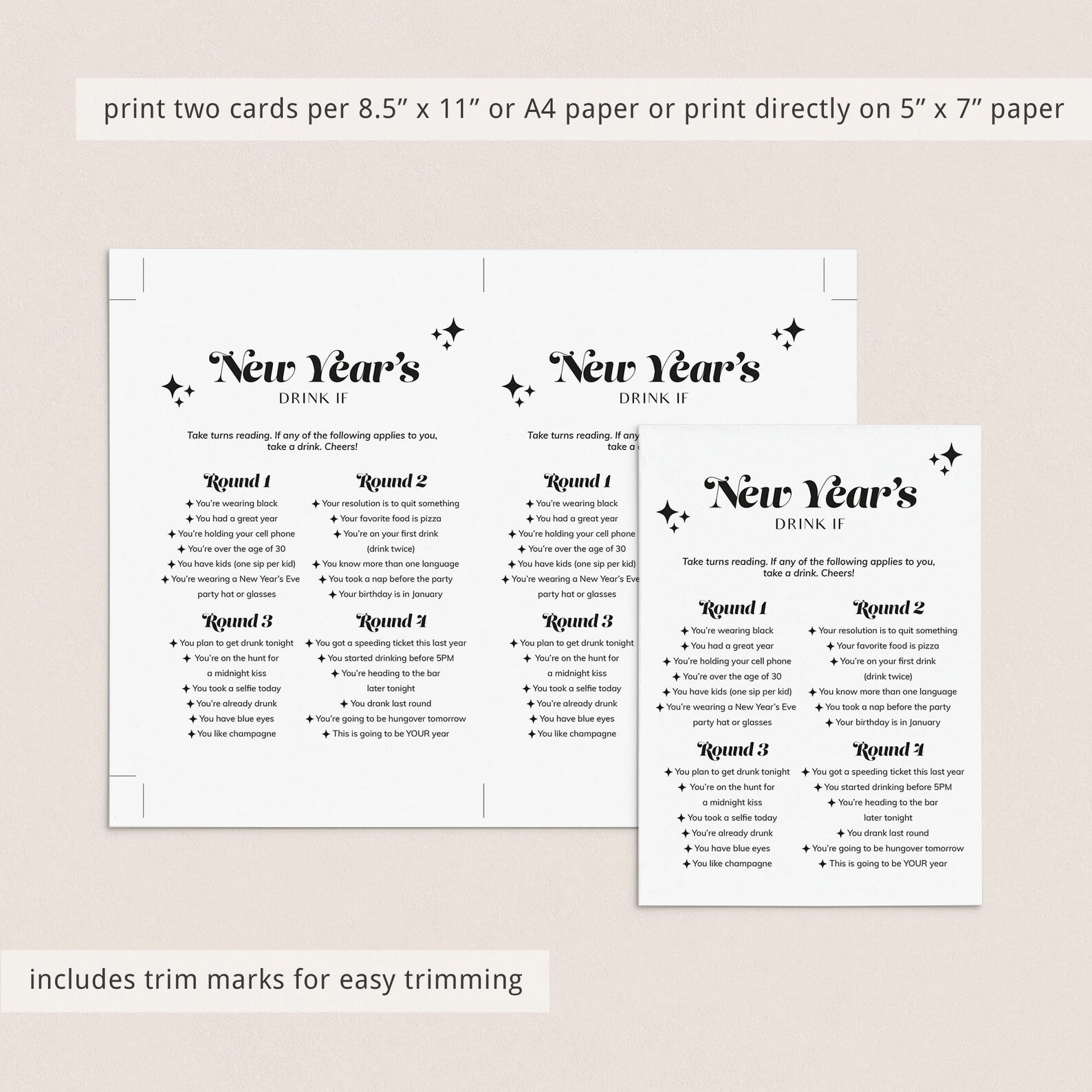Retro New Year's Party Games Printable Black and White Minimalist New ...