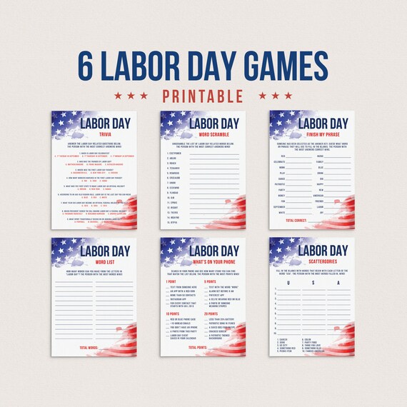 Labor Day Games Bundle Printable Labor Day Party Kit Patriotic - Etsy