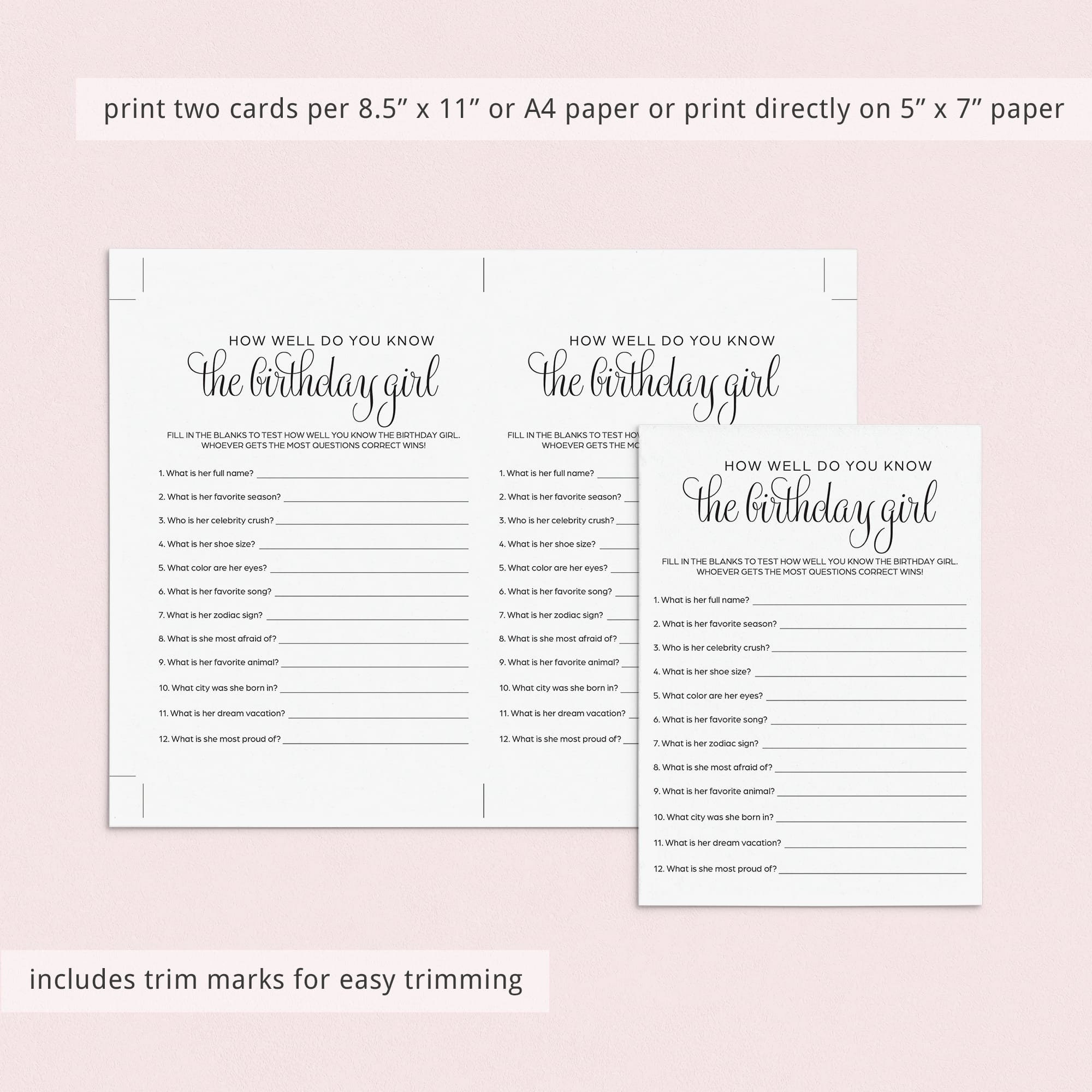 How Well Do You Know the Birthday Girl Printable Birthday Party Games ...