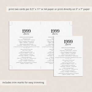 1999 Trivia Printable 90s Quiz 25th Birthday Party Game Back to the 90s ...