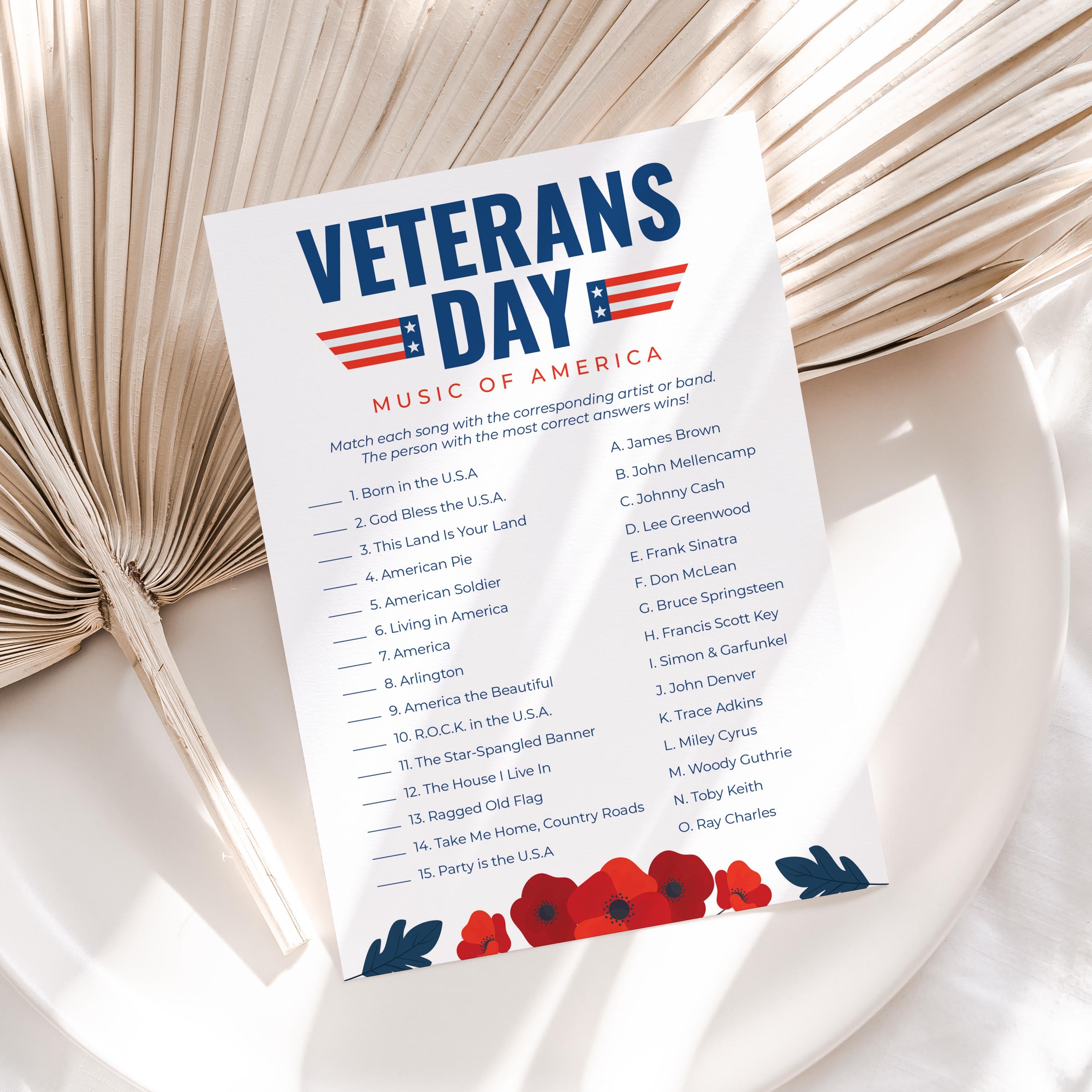 Veterans Day Games Bundle Printable Veterans Day Cards Digital Download ...