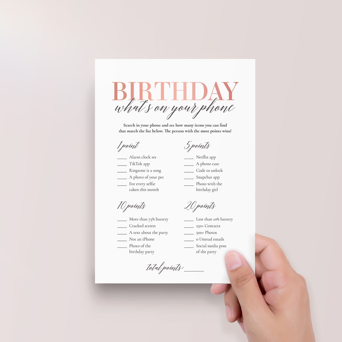 Teen Birthday Party Games Whats on Your Phone Birthday Game | Etsy