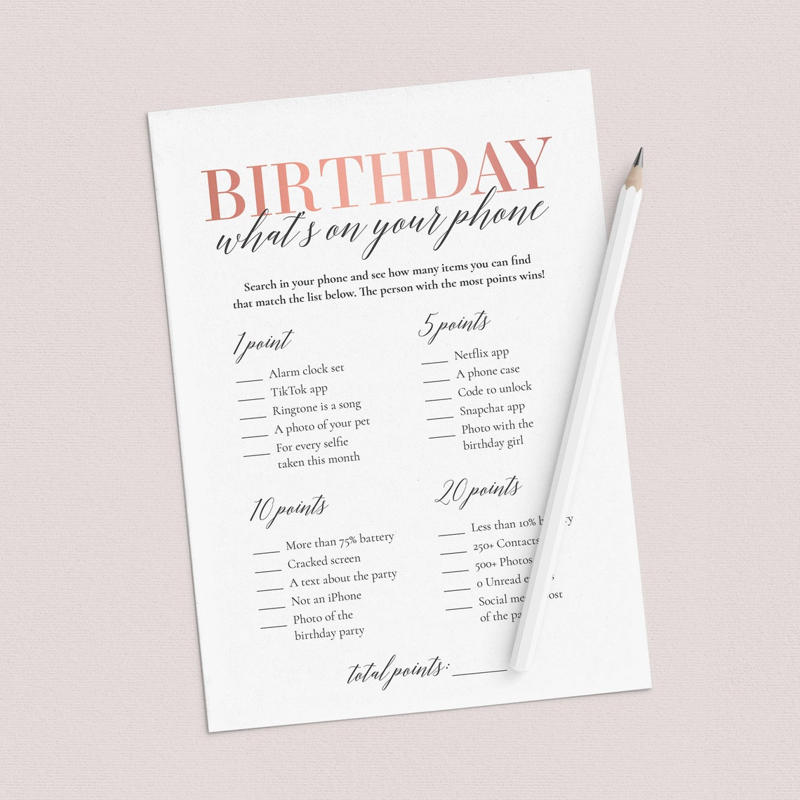 Teen Birthday Party Games Whats on Your Phone Birthday Game | Etsy