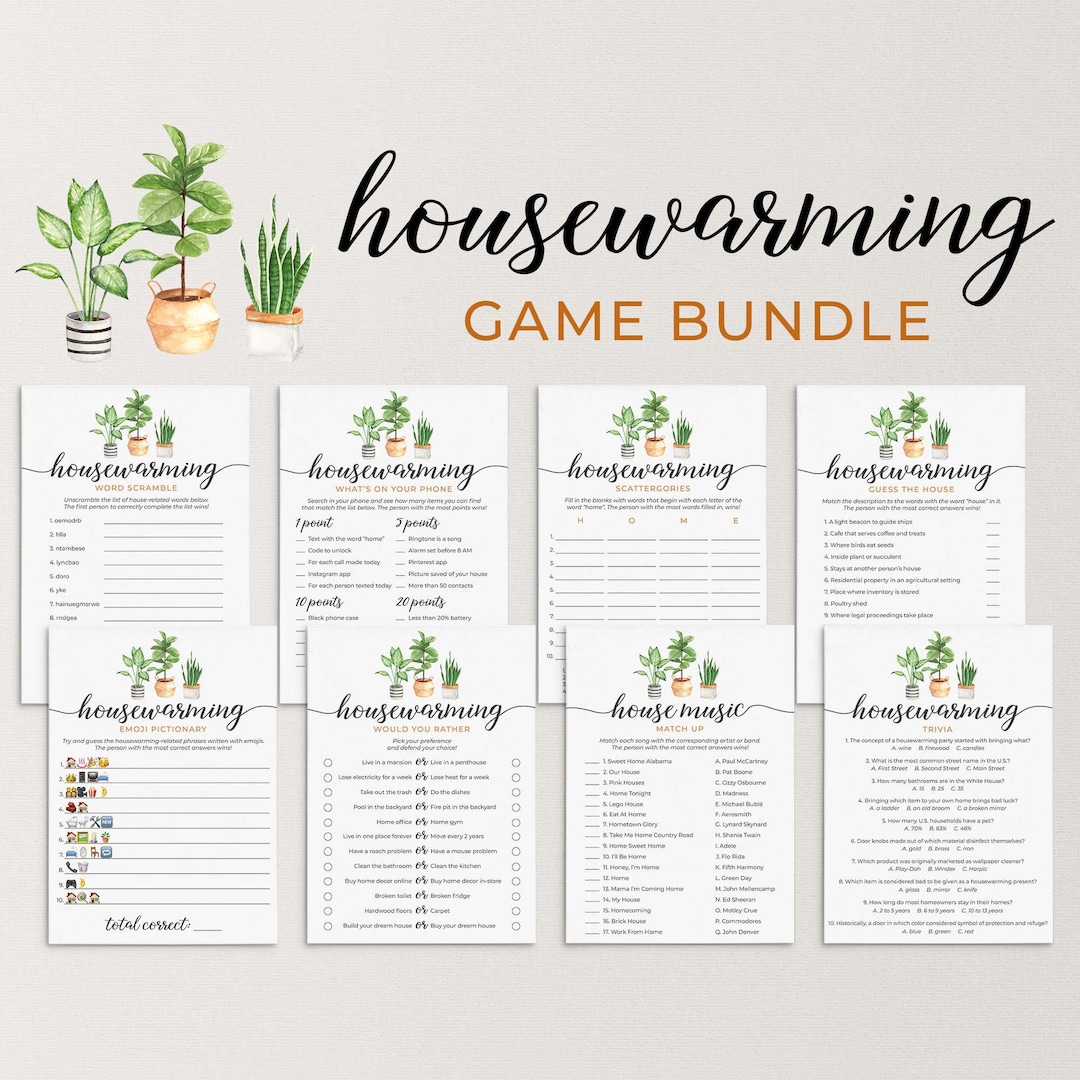 Housewarming Party Games Printable Housewarming Games Greenery New ...