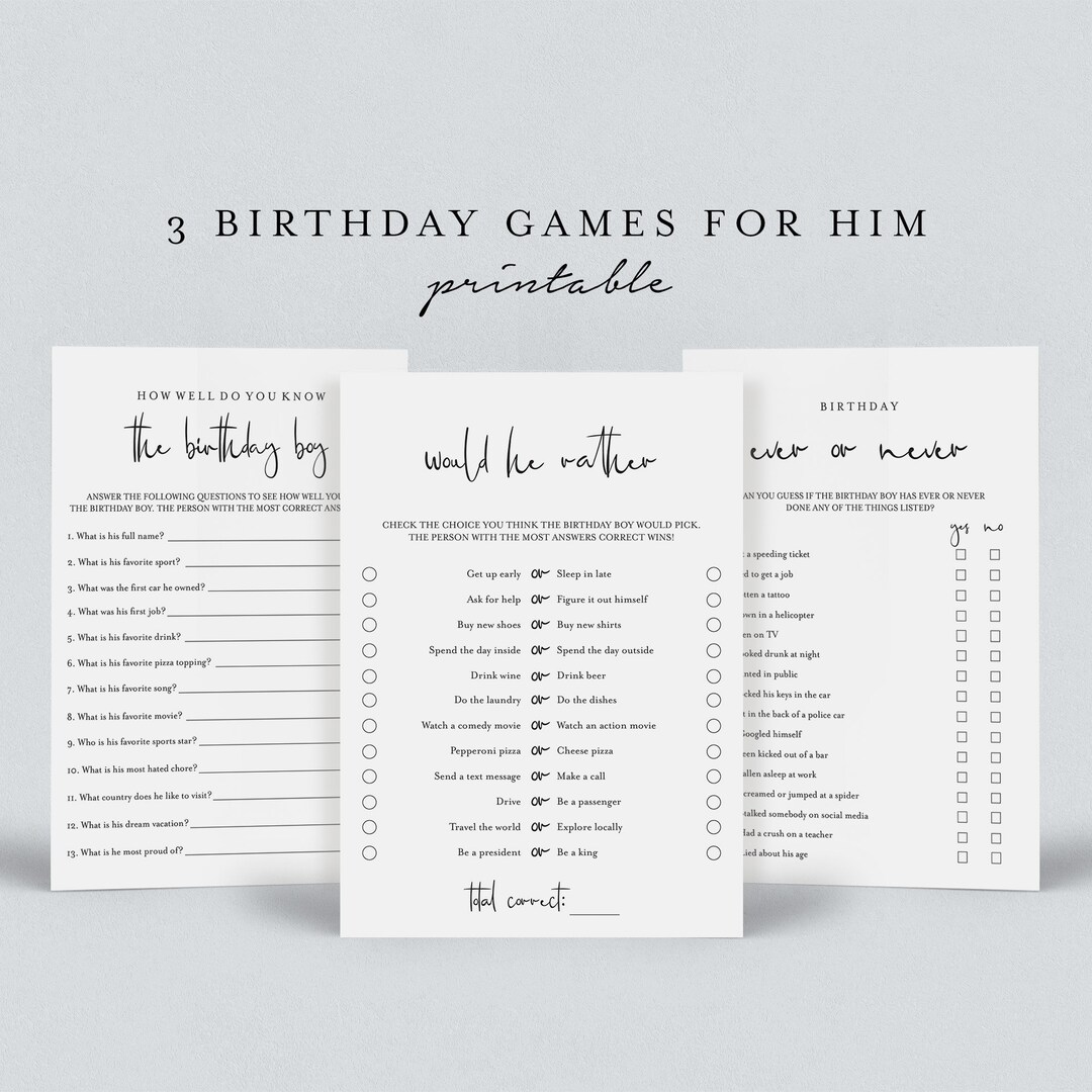 Adult Men Birthday Party Games Printable Simple Birthday Games for Him ...