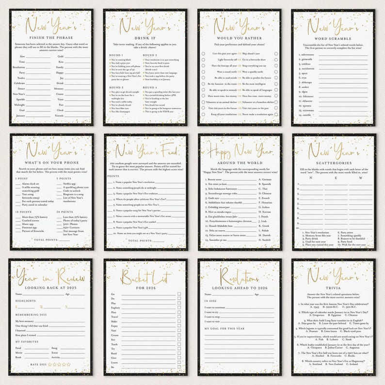 New Years Games Printable New Year's Eve Game Bundle New Year Party ...
