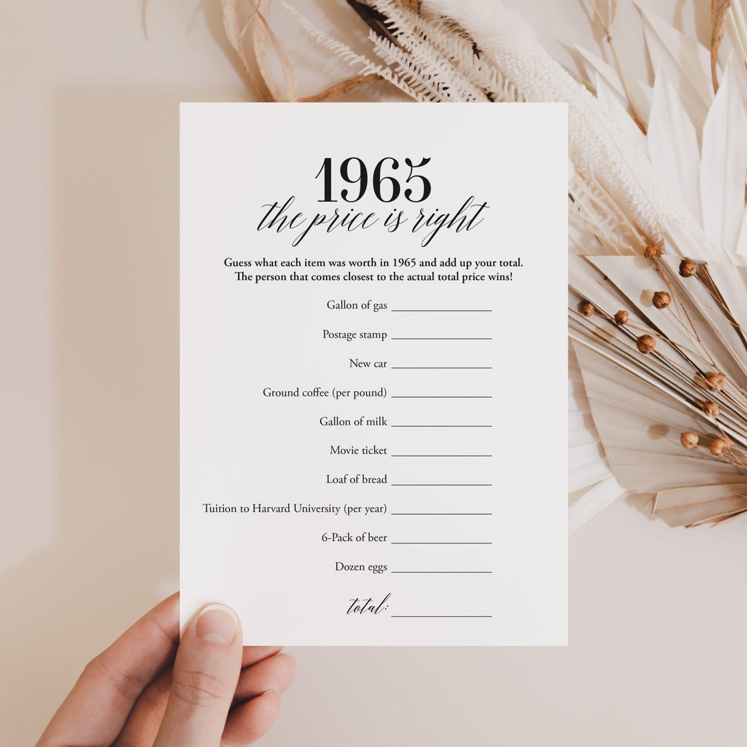 1965 the Price is Right Game Printable 61st Birthday Card Cost of ...