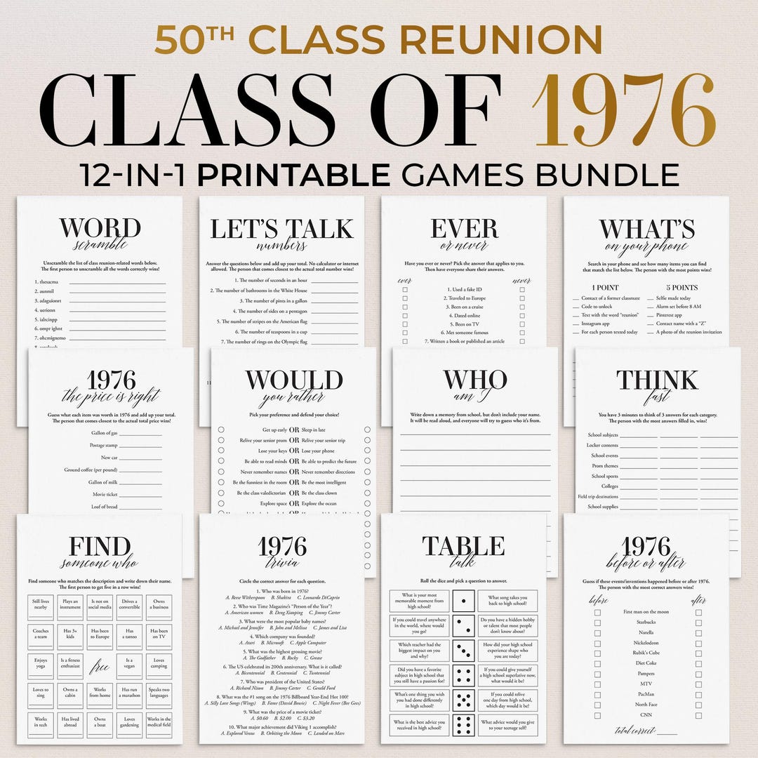 50th Class Reunion Games Printable Class of 1976 Reunion Party Games ...
