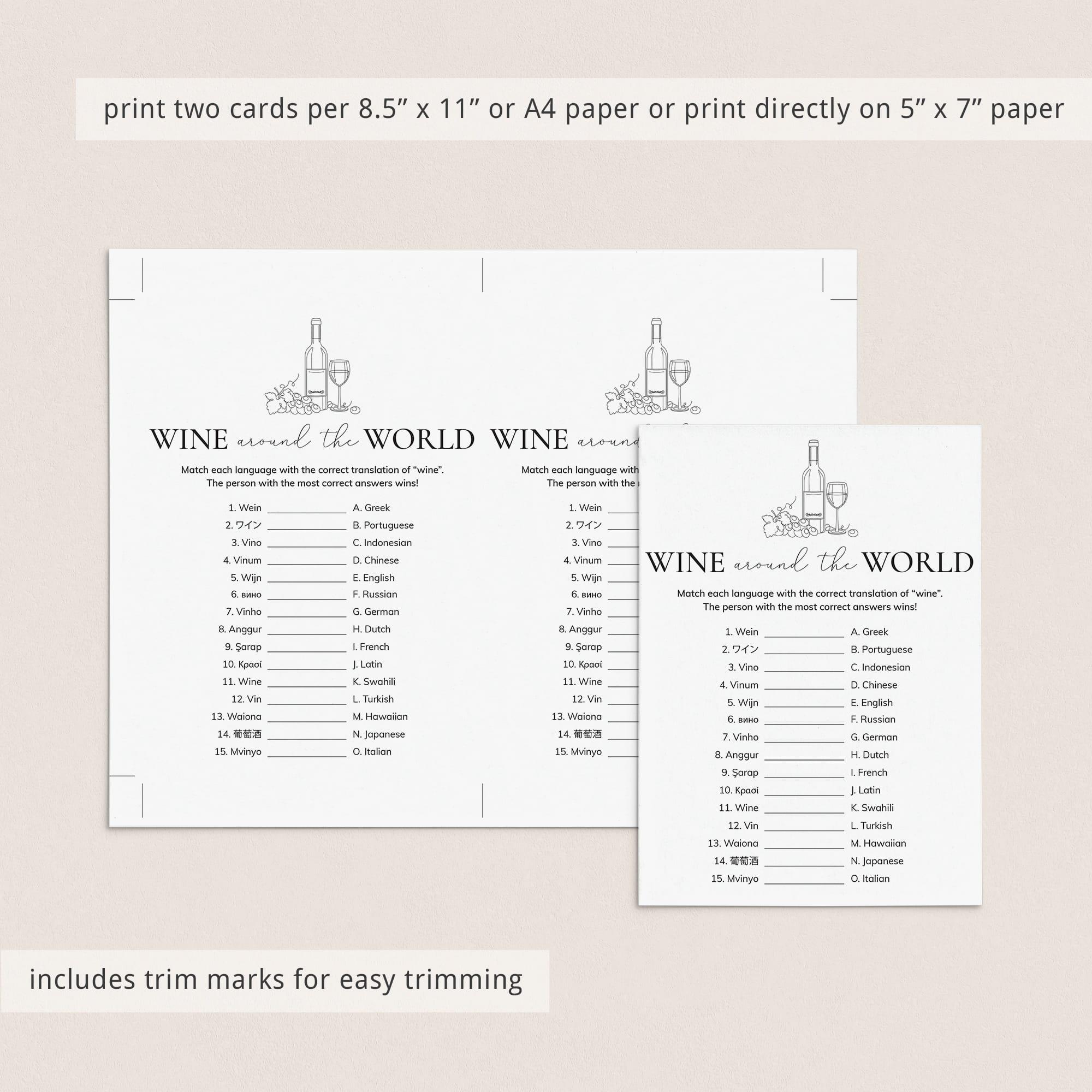 Wine Games Bundle Printable Wine Tasting Party Games Minimalist Wine ...