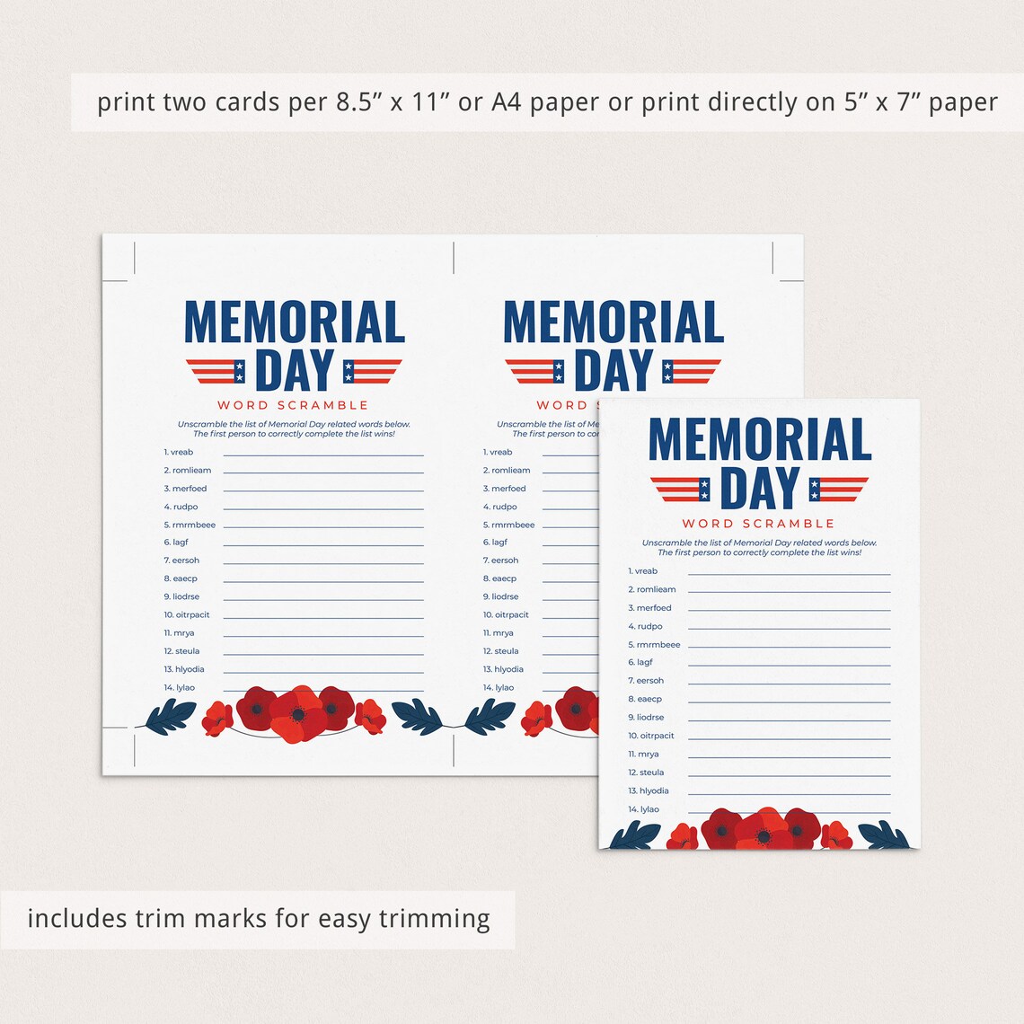 Memorial Day Games Printable Memorial Day Party Game Bundle - Etsy