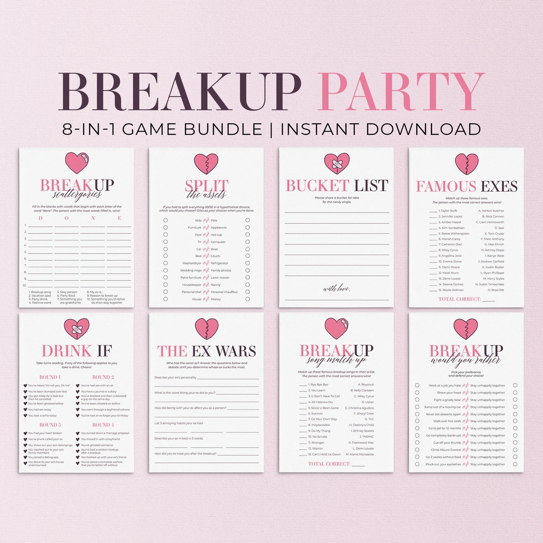 Breakup Party Games Bundle Printable Breakup Games Divorce Newly Single ...