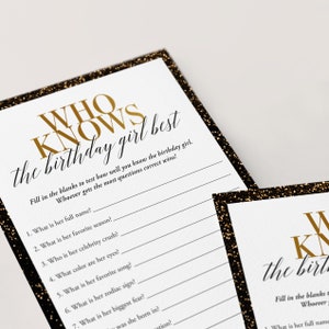 Black and Gold Birthday Party Games for Women Printable Gold Confetti ...