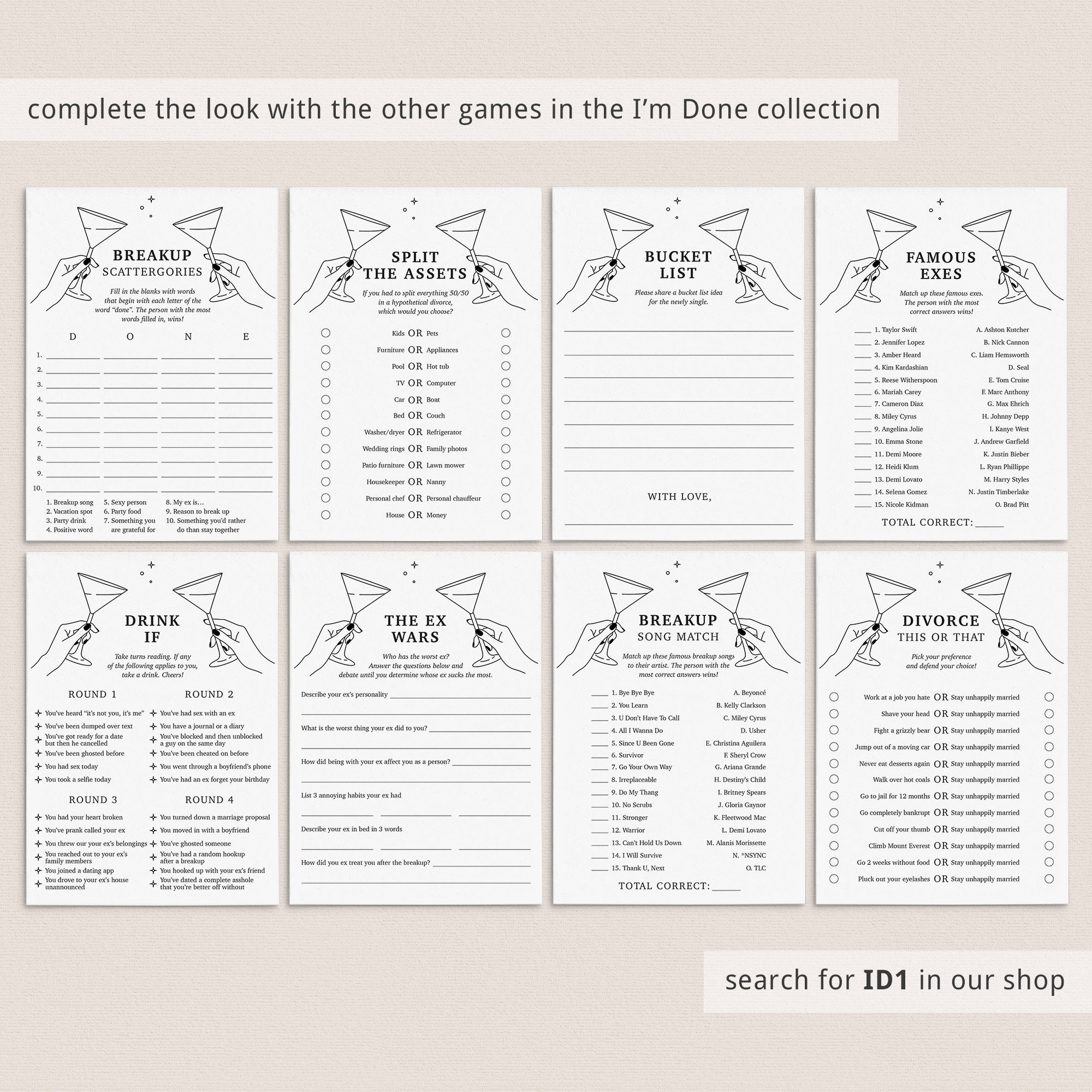 Printable Divorce Party Games Instant Download Breakup Care Package ...