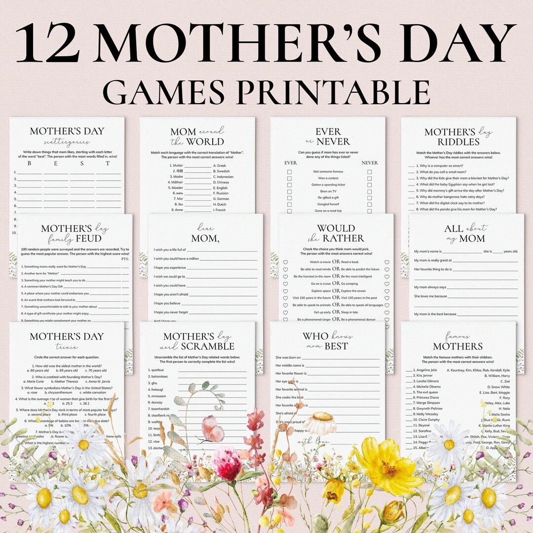 Floral Mothers Day Games Printable Mother’s Day Game Pack Mothers Day ...