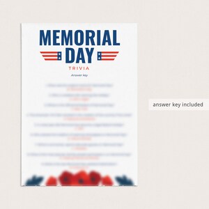 Memorial Day Trivia Printable Memorial Family Game Night Memorial Day ...
