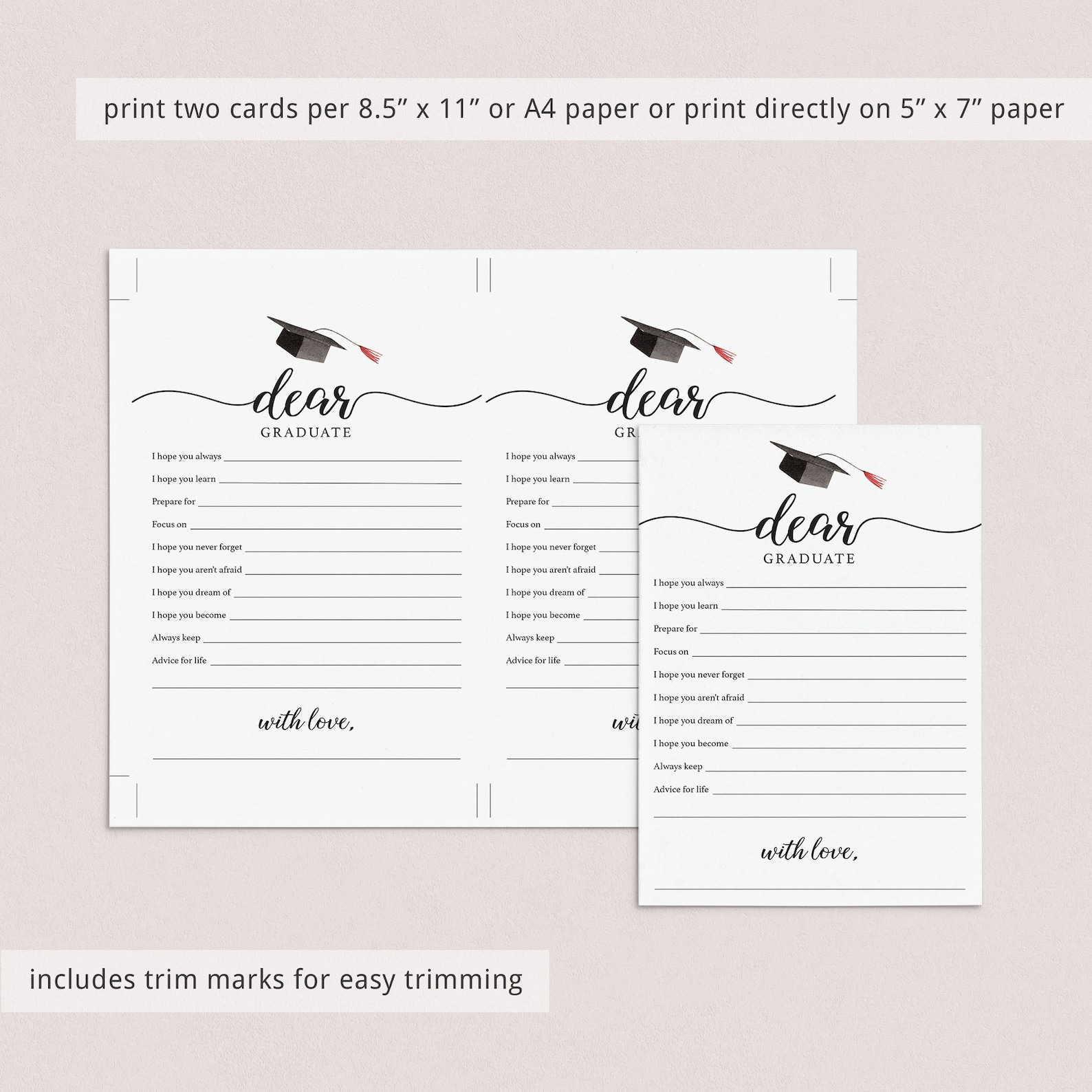 Wishes for the Graduate Printable Graduation Wishes Cards | Etsy