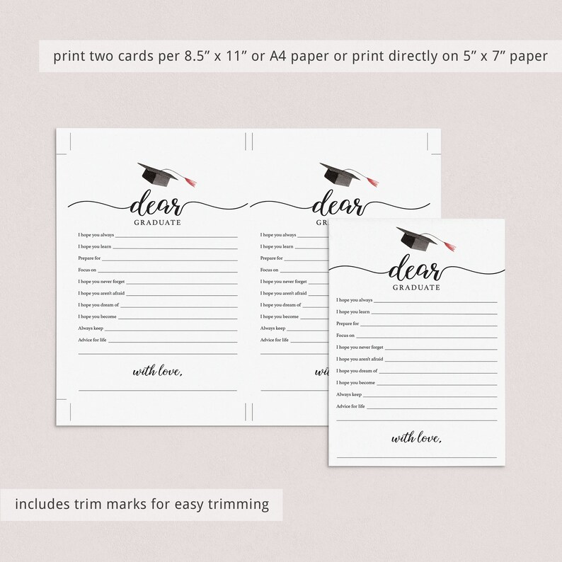 Wishes for the Graduate Printable Graduation Wishes Cards | Etsy