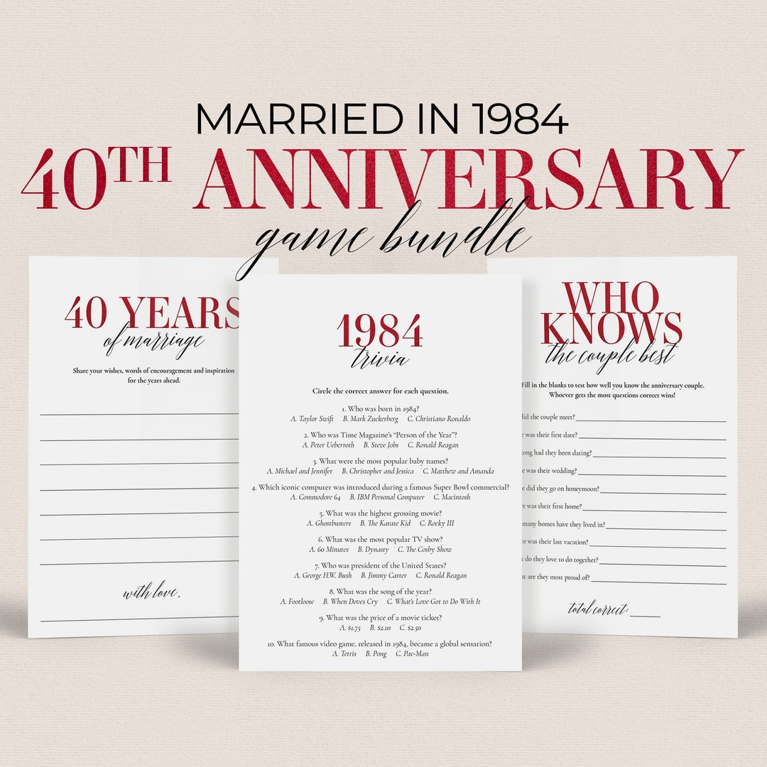 40th Anniversary Games Printable Married in 1984 Game Bundle Ruby ...