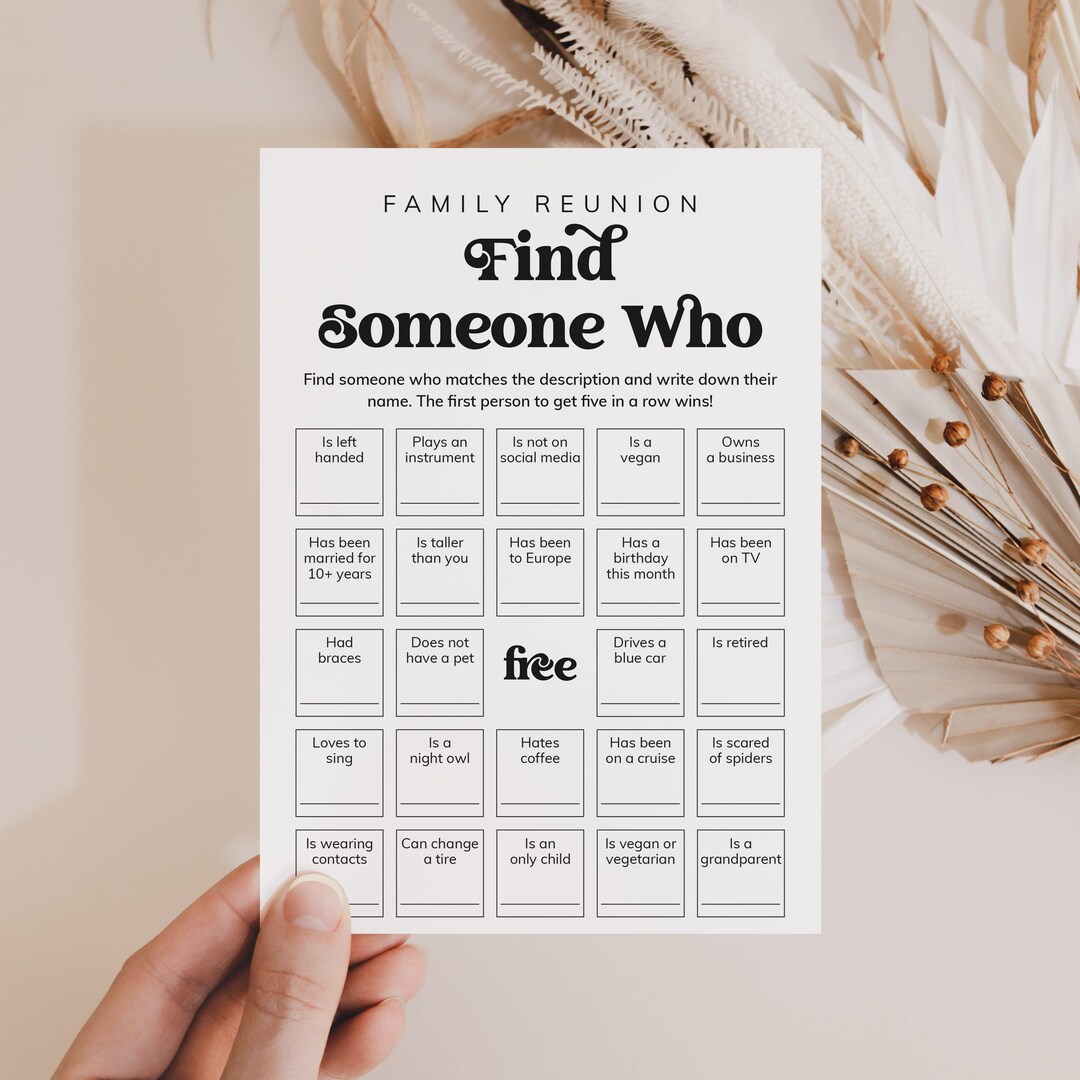 Family Reunion Bingo Find Someone Who Family Reunion Icebreaker Game ...