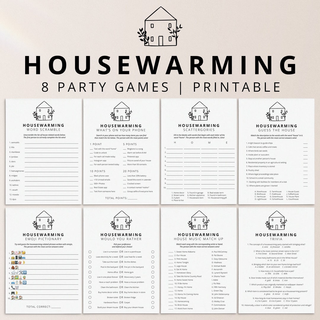 Housewarming Games Printable Minimal Housewarming Party Games Modern ...