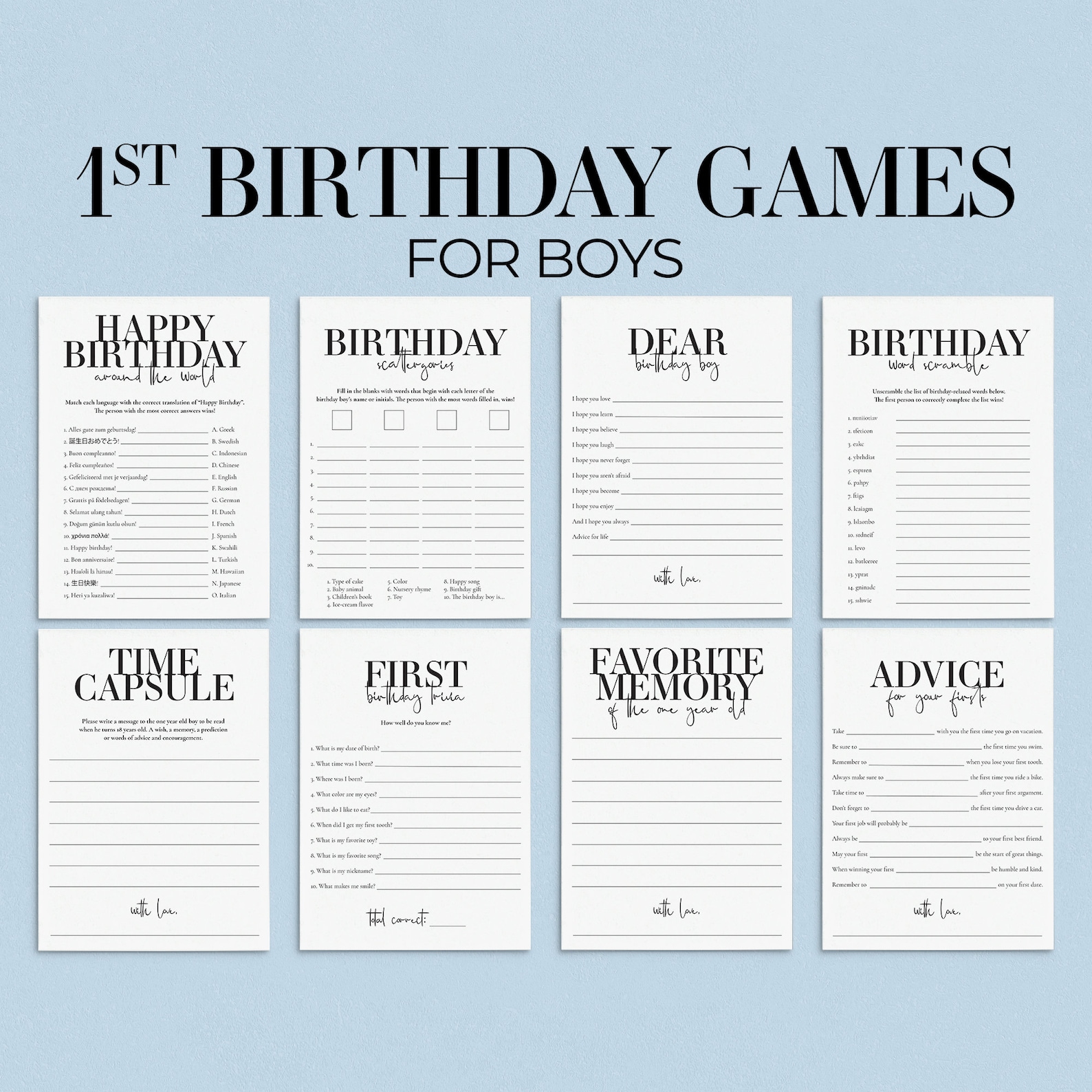 First Birthday Games Printable First Birthday Party Boy 1st - Etsy