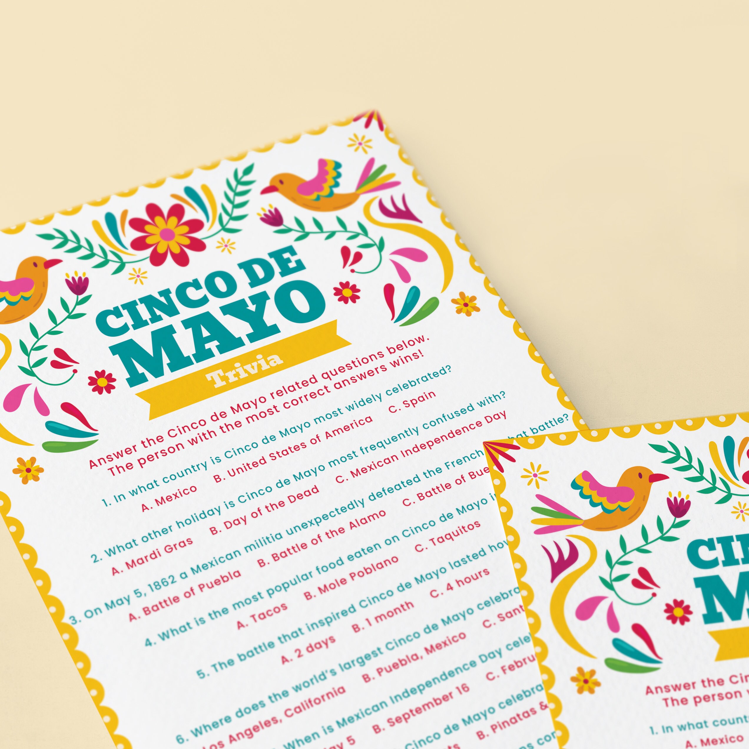 Cinco De Mayo Trivia Game Printable Cinco De Mayo Game for - Etsy