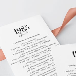 1985 Quiz Printable Fun Facts About 1985 40th Birthday Game Trivia Back ...